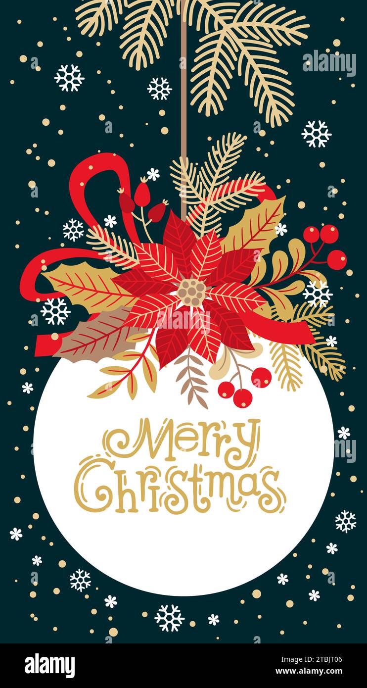Christmas background card and invitation. Christmas tree ball decorated ...