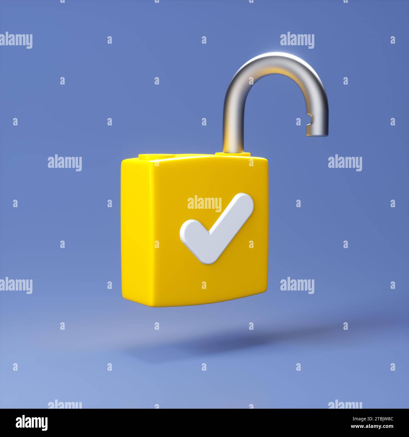 Yellow Unlocked Padlock Icon With White Check Symbol Isolated Over Blue ...