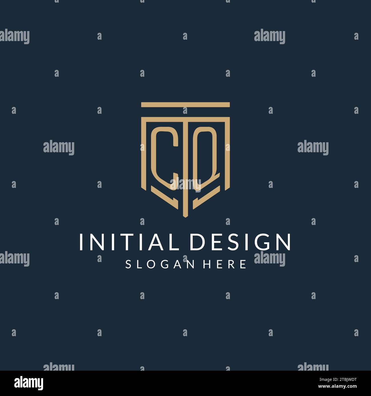 Initial CQ shield logo monoline style, modern and luxury monogram logo design vector graphic ...