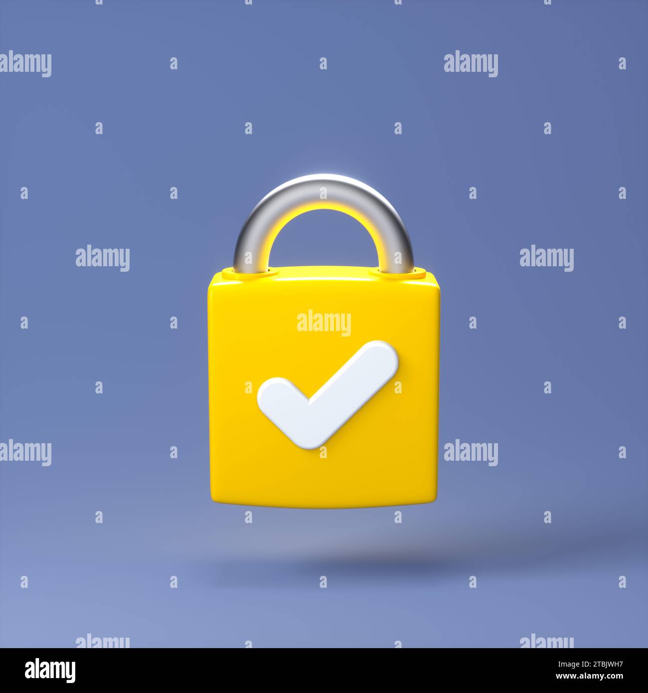 Yellow Locked Padlock Icon With White Check Symbol Isolated Over Blue ...
