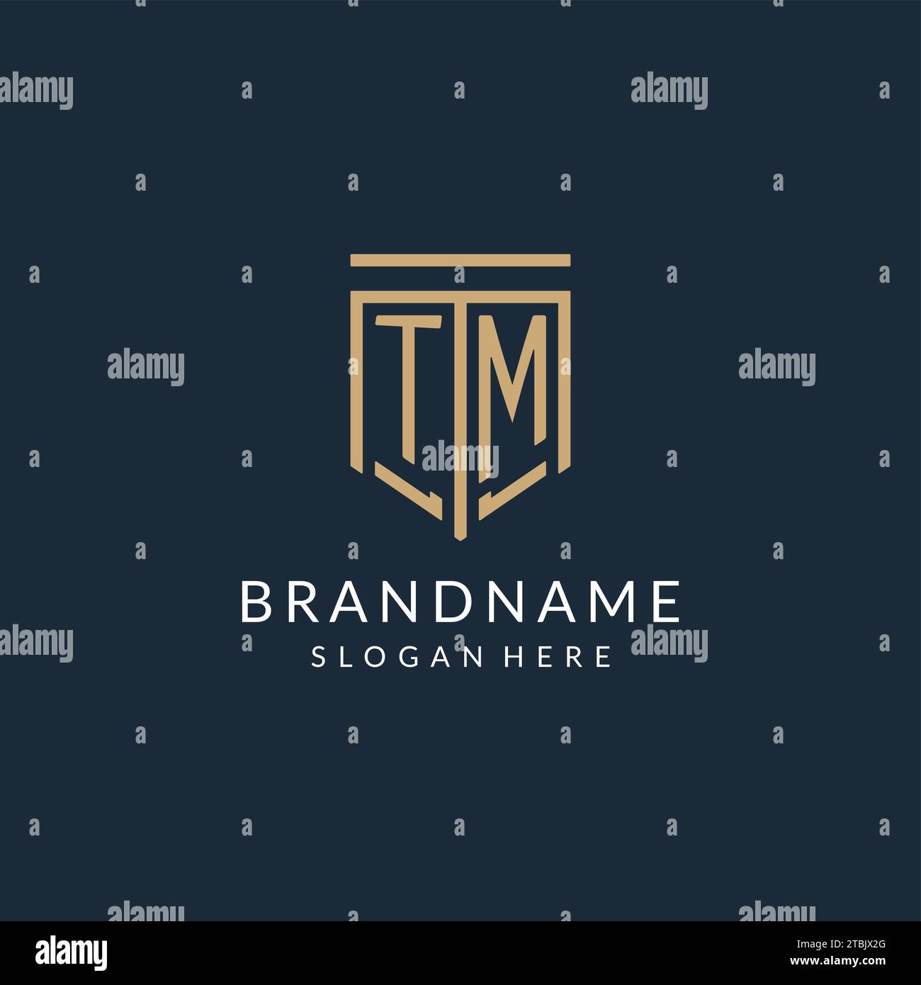 Initial TM shield logo monoline style, modern and luxury monogram logo design vector graphic ...
