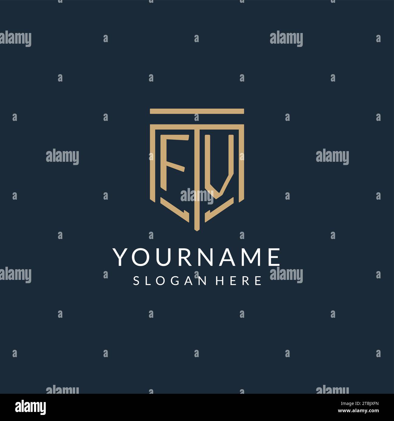 Initial FV shield logo monoline style, modern and luxury monogram logo design vector graphic ...