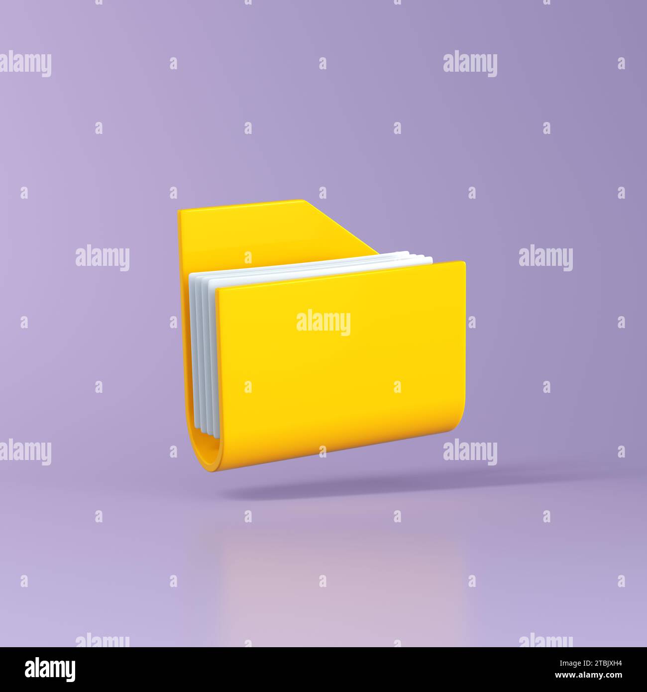 Yellow Computer Folder With Blank Documents Isolated Over Soft Purple ...