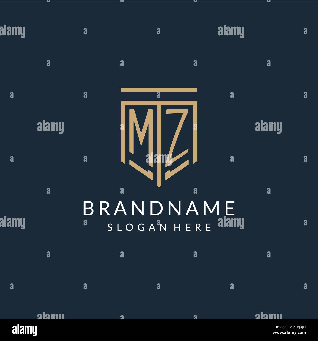 Initial MZ shield logo monoline style, modern and luxury monogram logo design vector graphic ...