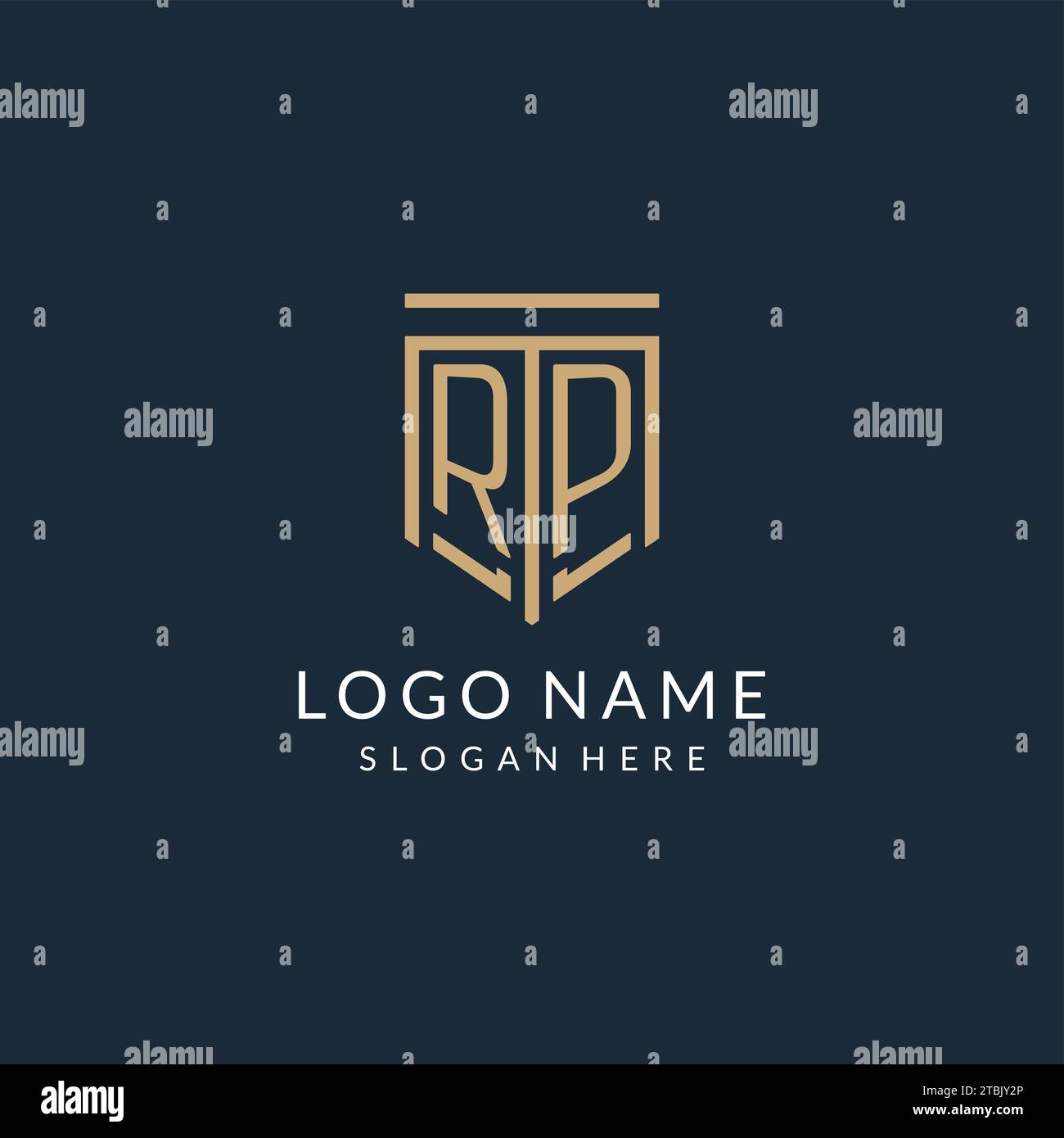 Initial RP shield logo monoline style, modern and luxury monogram logo design vector graphic ...