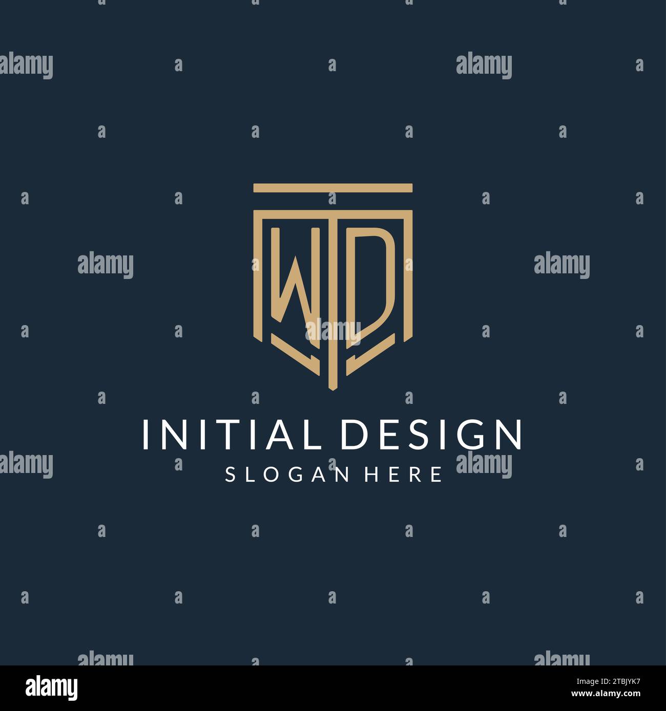 Initial WD shield logo monoline style, modern and luxury monogram logo design vector graphic ...
