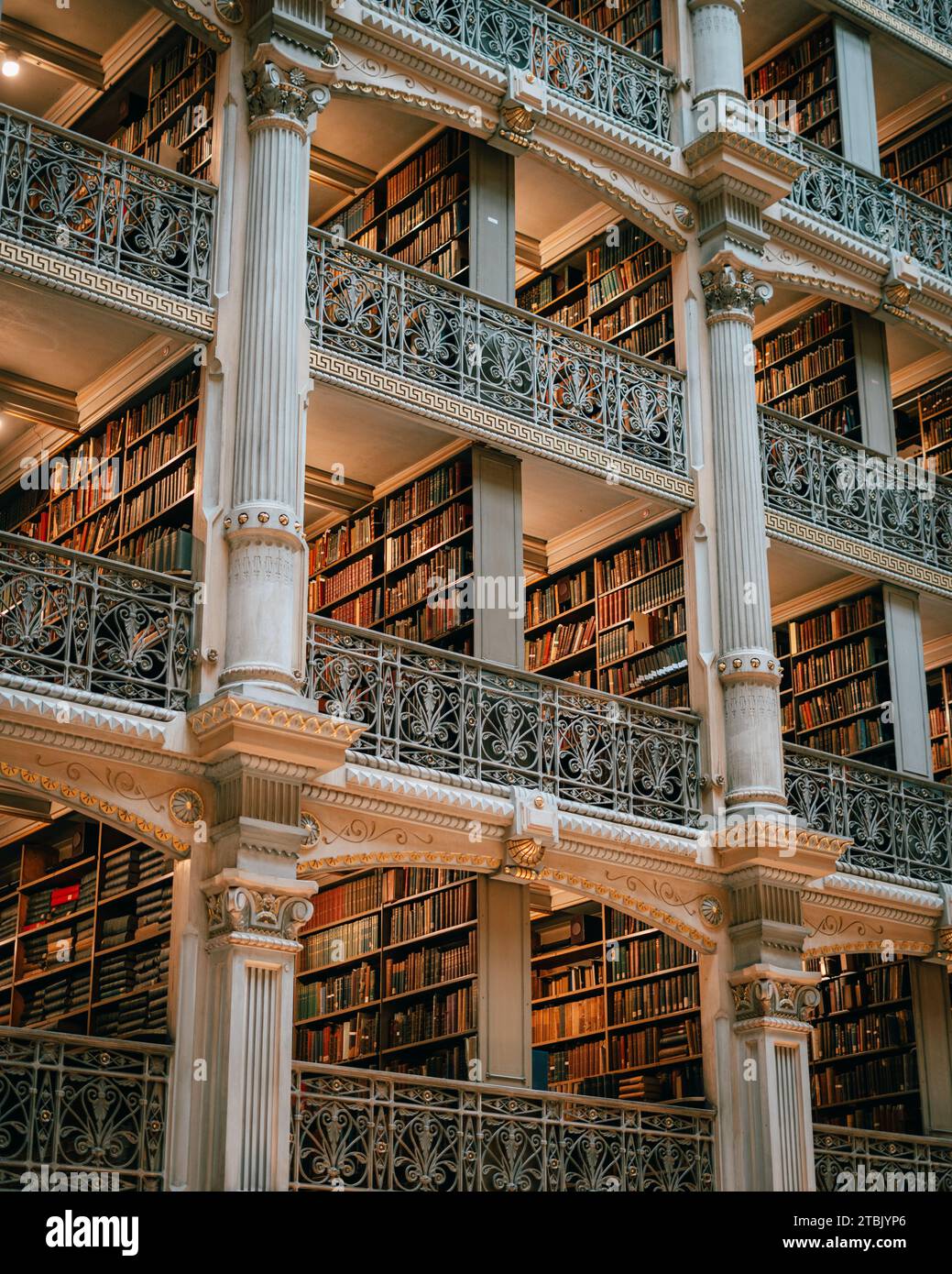 Interior architecture of the George Peabody Library in Mount Vernon ...