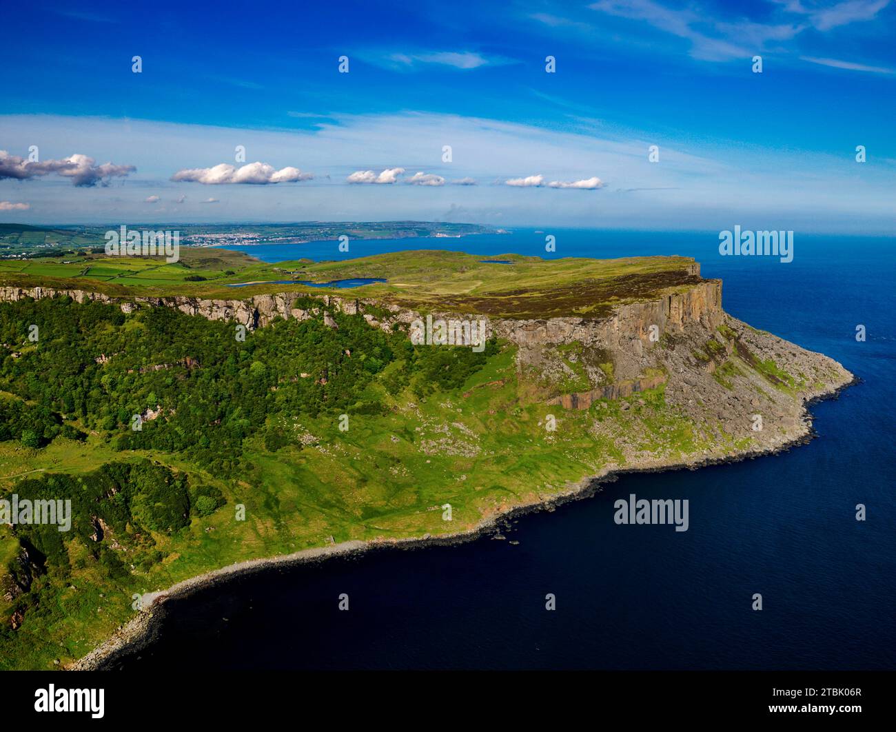 Aerial of Fair Head, Ballycastle, County Antrim, Northern Ireland Stock ...