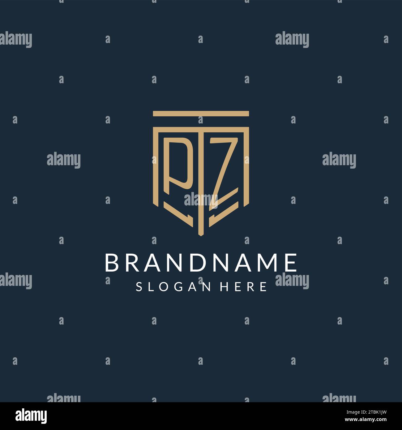 Initial PZ shield logo monoline style, modern and luxury monogram logo design vector graphic ...