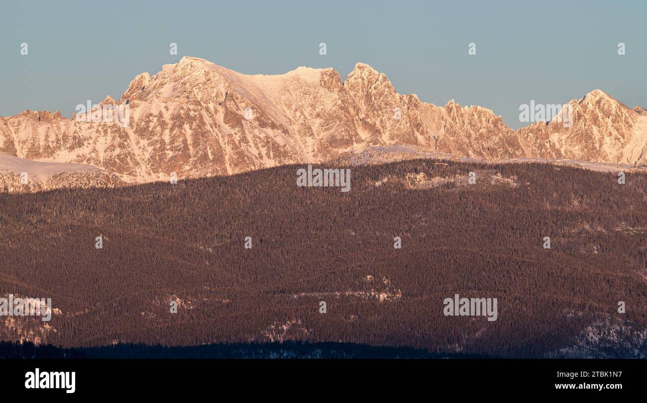 The west side of the Indian Peaks at sundown viewed from the Fraser ...