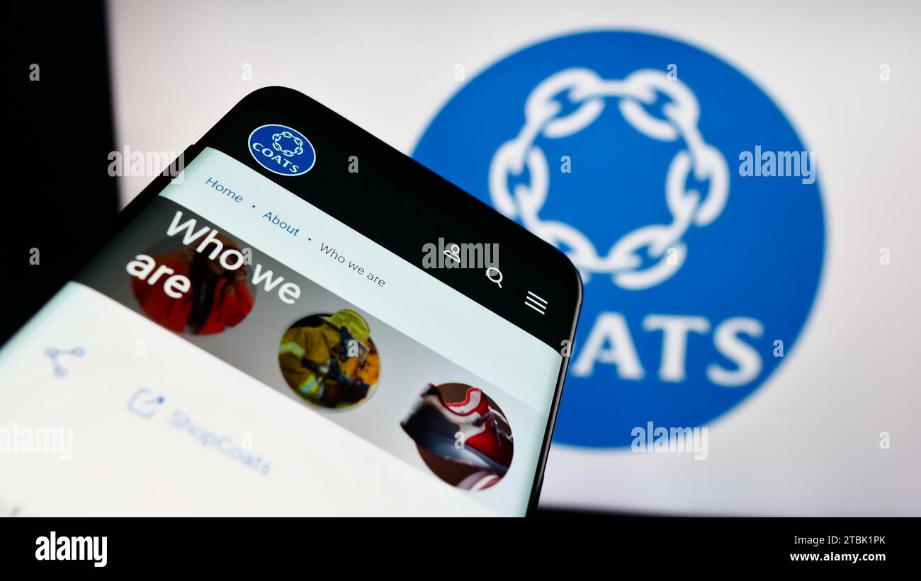 Smartphone with website of British textile material company Coats Group ...