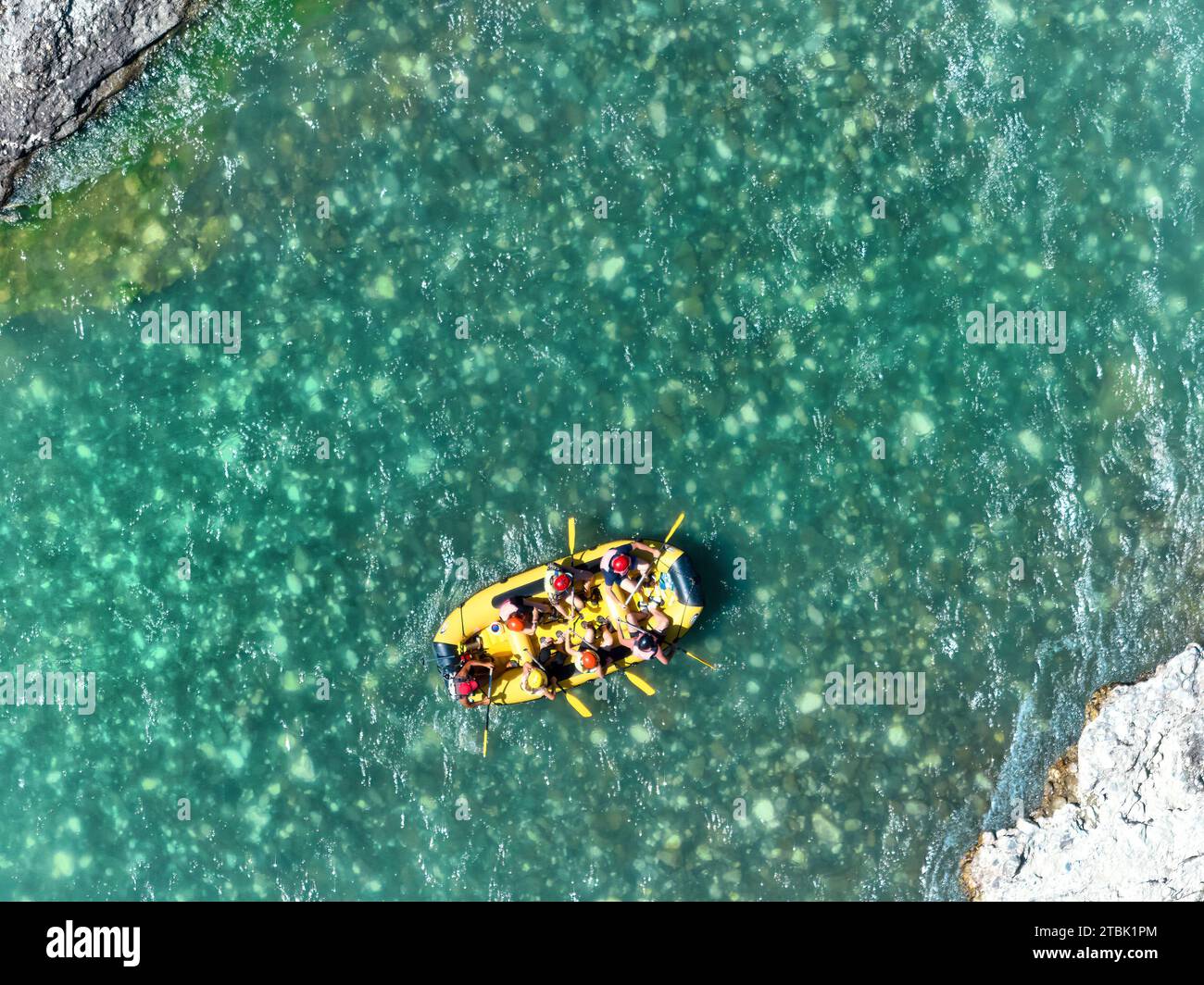 White water rafting. Adventure and sport. A yellow raft floating on the ...