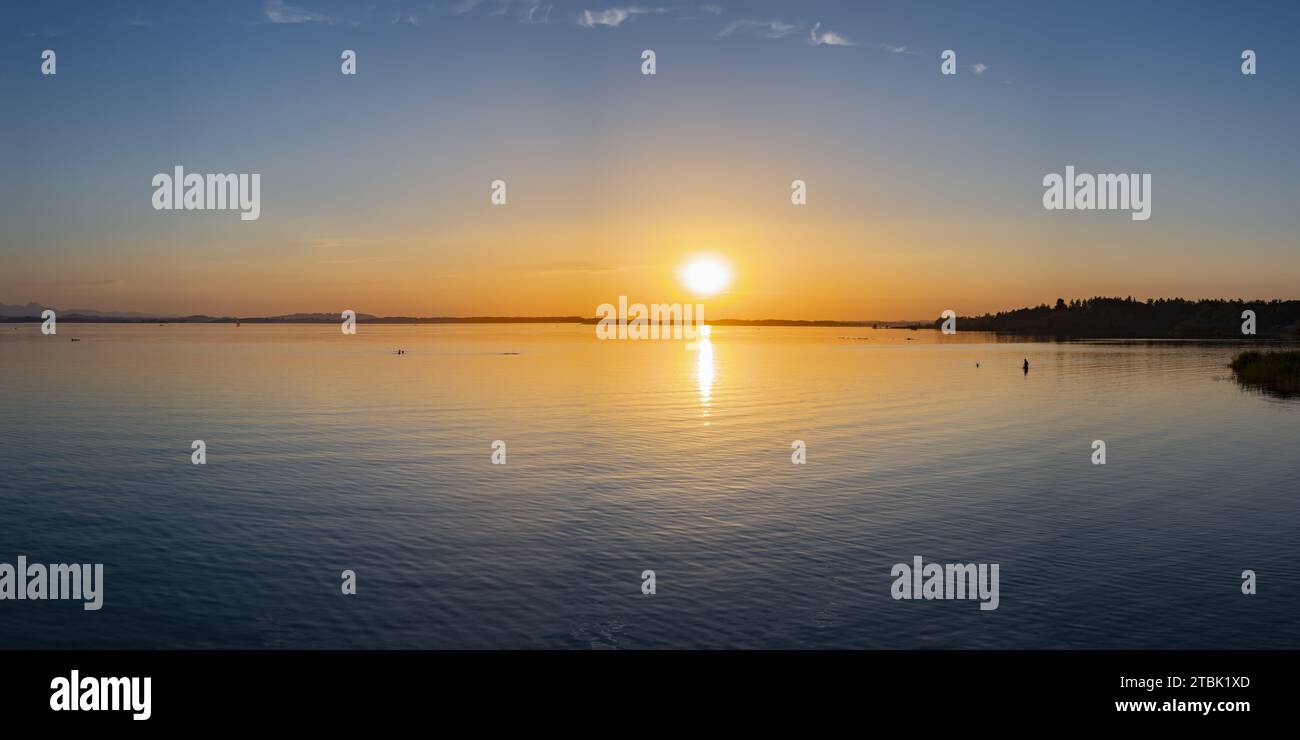 Sunset, near Chieming, Chiemsee, Chiemgau, Bavaria, Germany, Europe ...