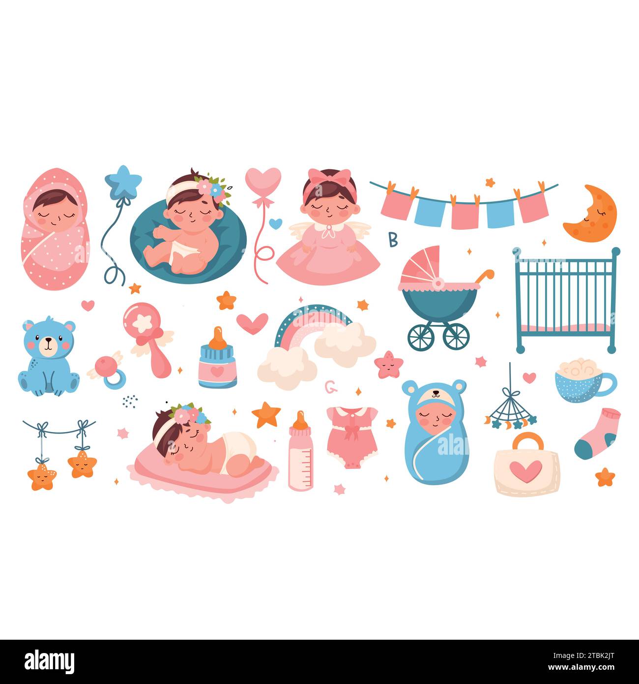 newborn baby set .Set of cute elements for baby Stock Vector Image ...