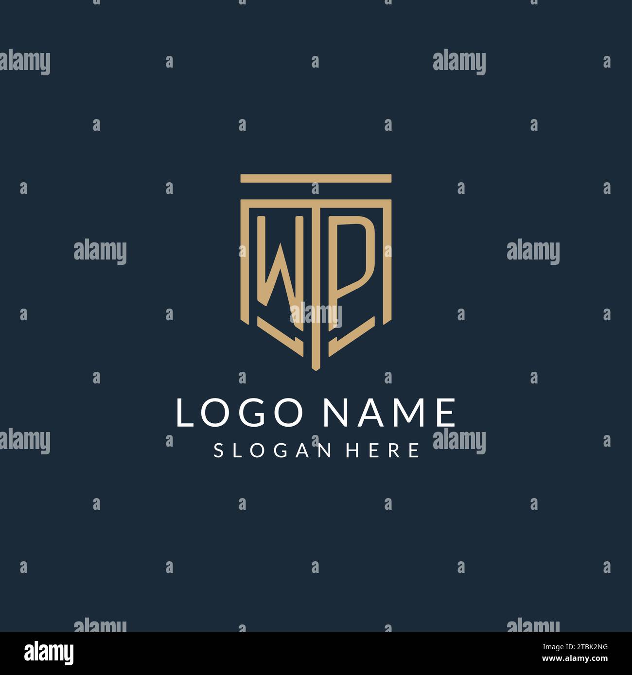 Initial WP shield logo monoline style, modern and luxury monogram logo design vector graphic ...
