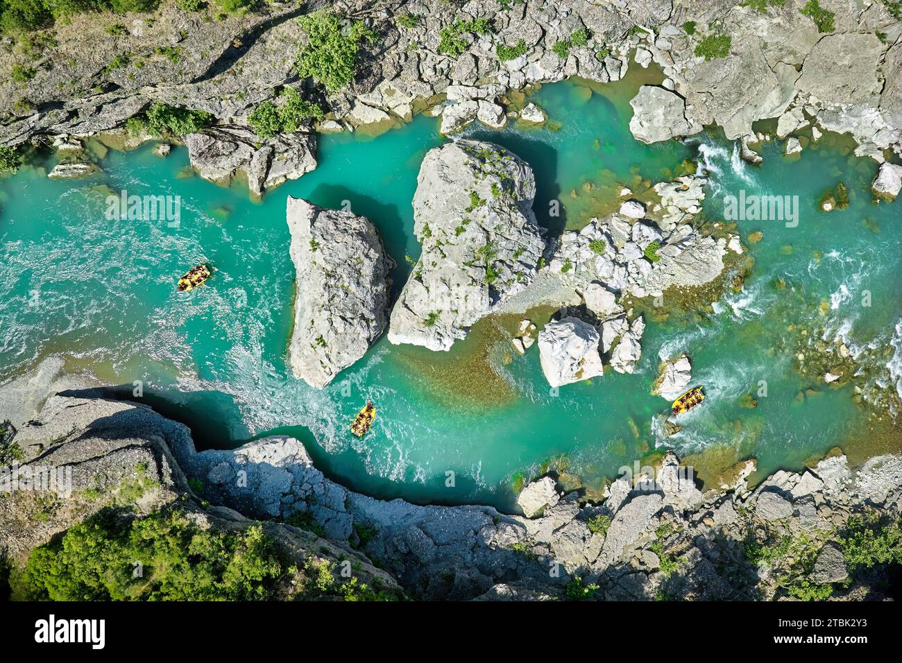 White water rafting. Adventure and sport. A yellow raft floating among ...