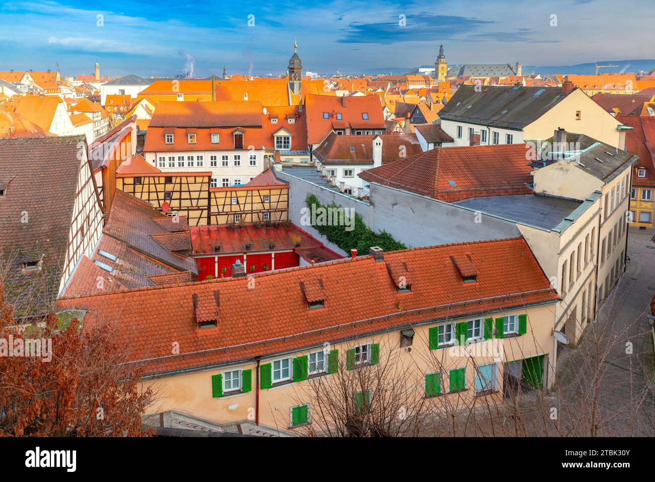 Aerial view of Old town of Bamberg, Bavaria, Upper Franconia, Germany ...