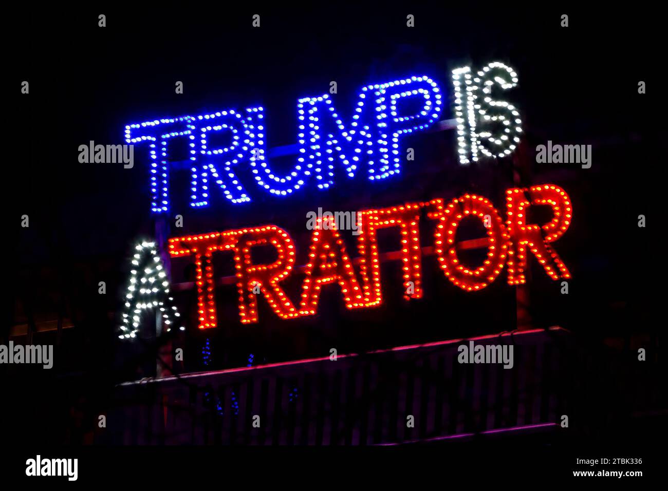 United States holiday display of lights with the political statement ...