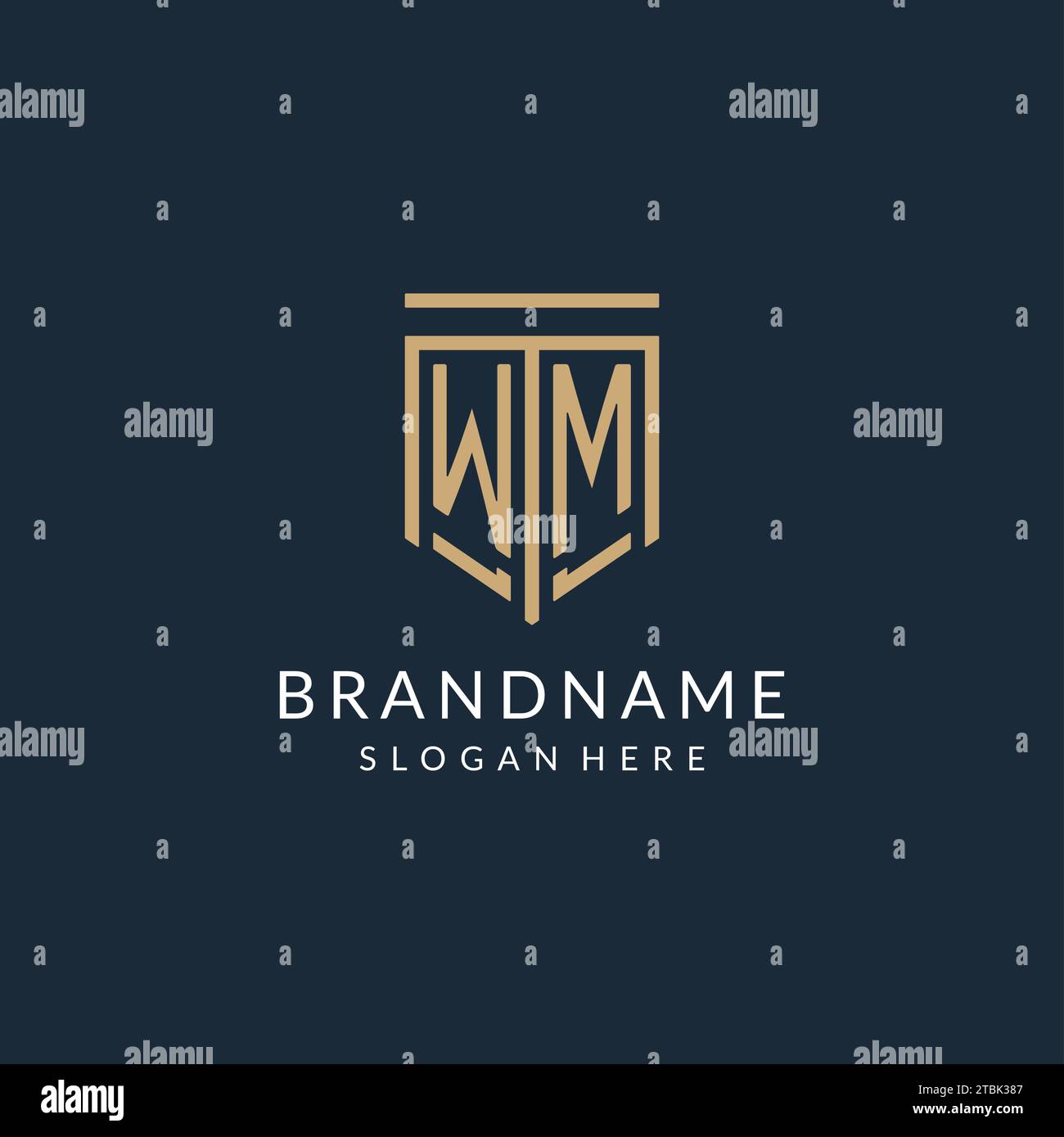 Initial WM shield logo monoline style, modern and luxury monogram logo design vector graphic ...
