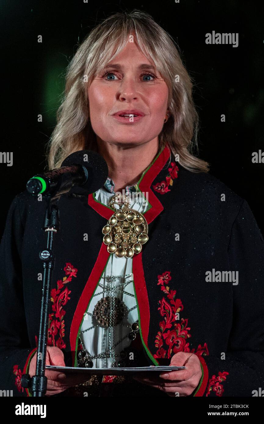 London, UK. 7 December 2023. Anne Lindboe, Mayor of Oslo, speaks at the ...