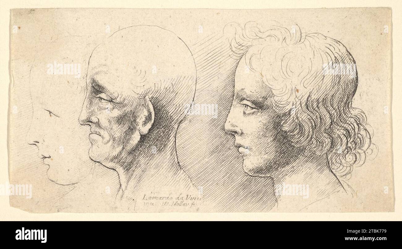 Three profile heads, one in outline only 1917 by Leonardo da Vinci ...