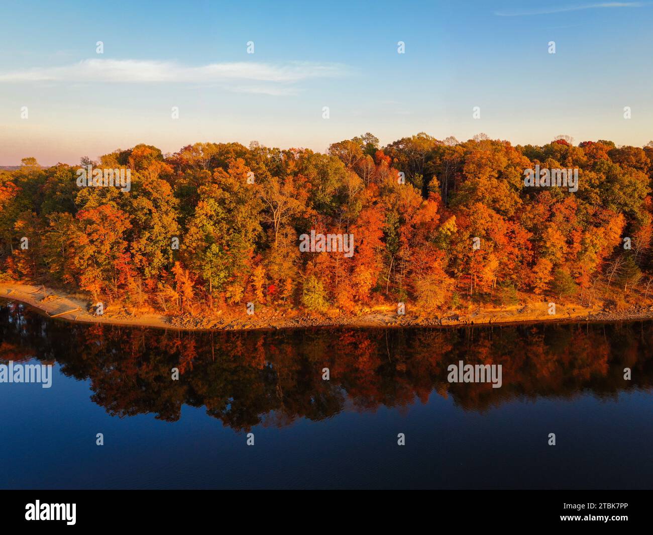 Fall Foliage at Falls Lake, Raleigh NC - Drone Stock Photo - Alamy