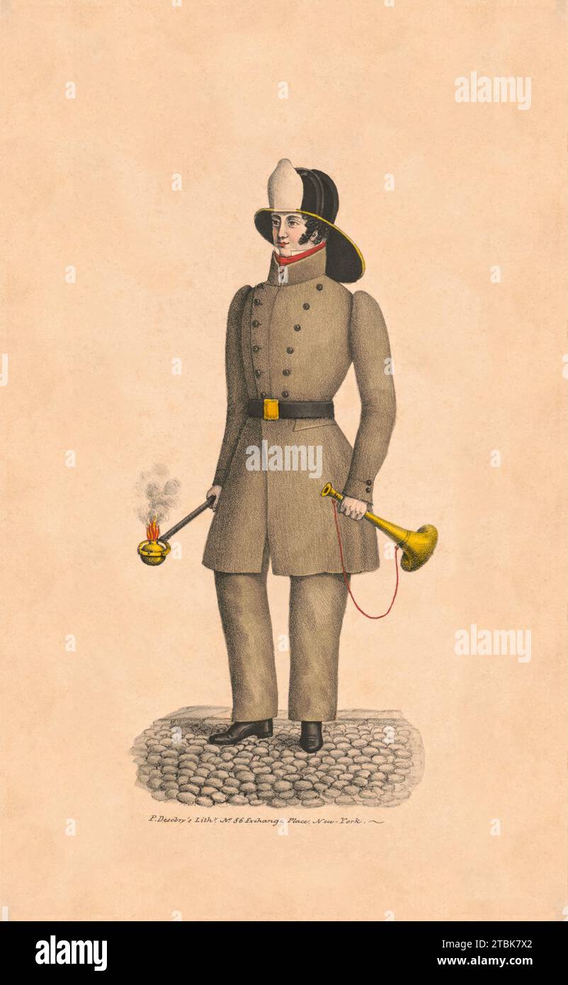 "Fireman, full-length portrait, facing left, wearing uniform. P ...