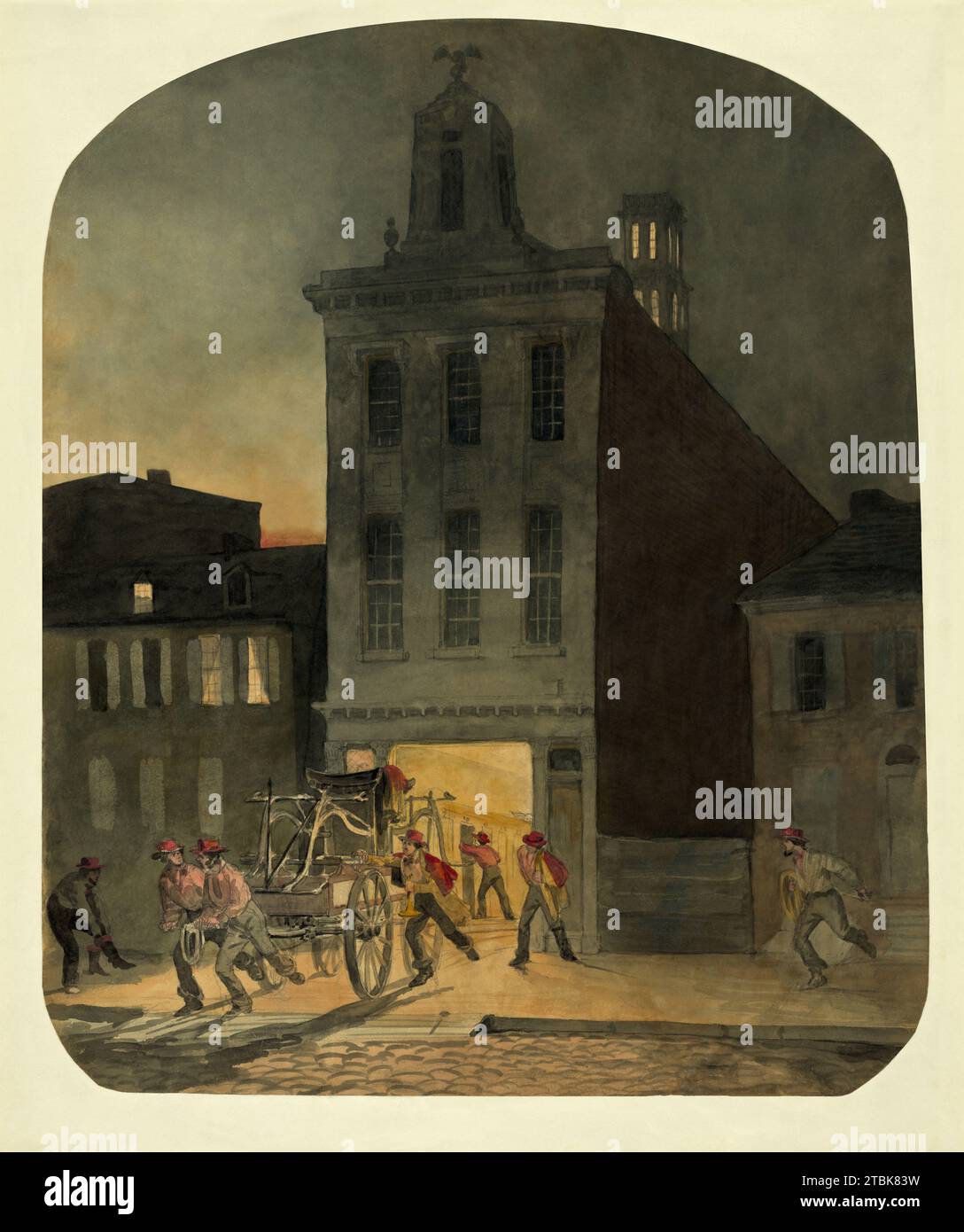 Firehouse scene in Philadelphia showing firemen from the Weccacoe ...