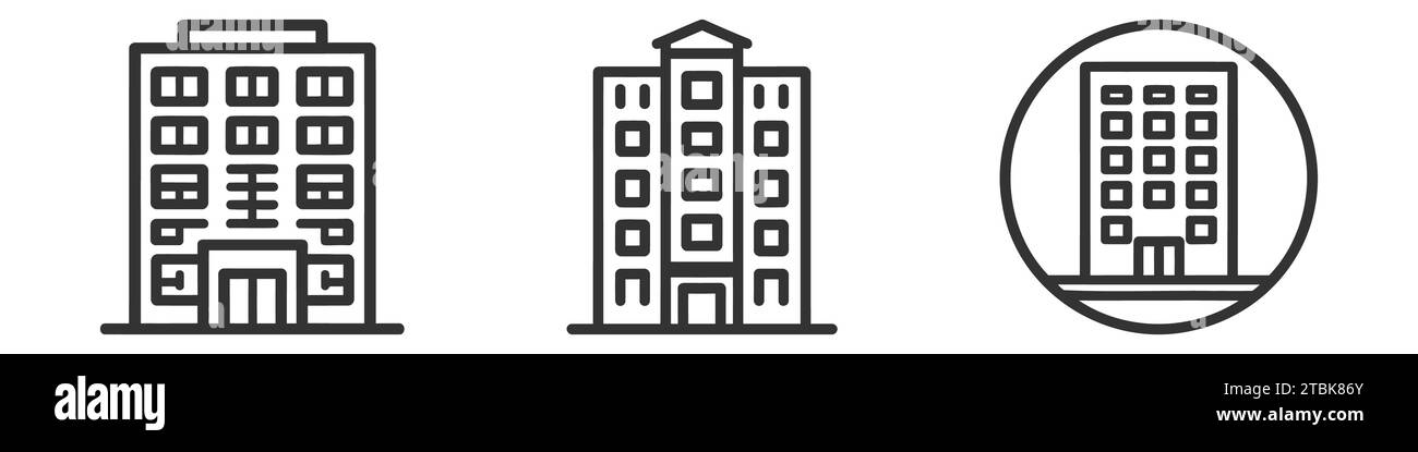 Office building sign icon set in flat style. Apartment vector ...