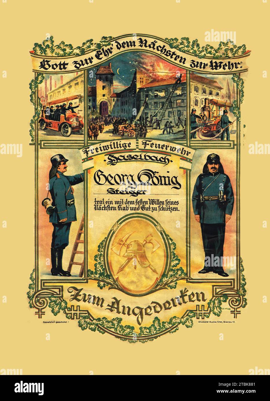 Honorary certificate of the Haselbach volunteer fire brigade ...