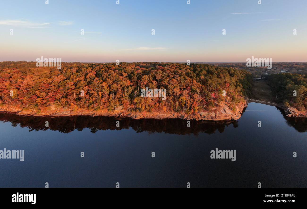 Fall Foliage at Falls Lake, Raleigh NC - Drone Stock Photo - Alamy