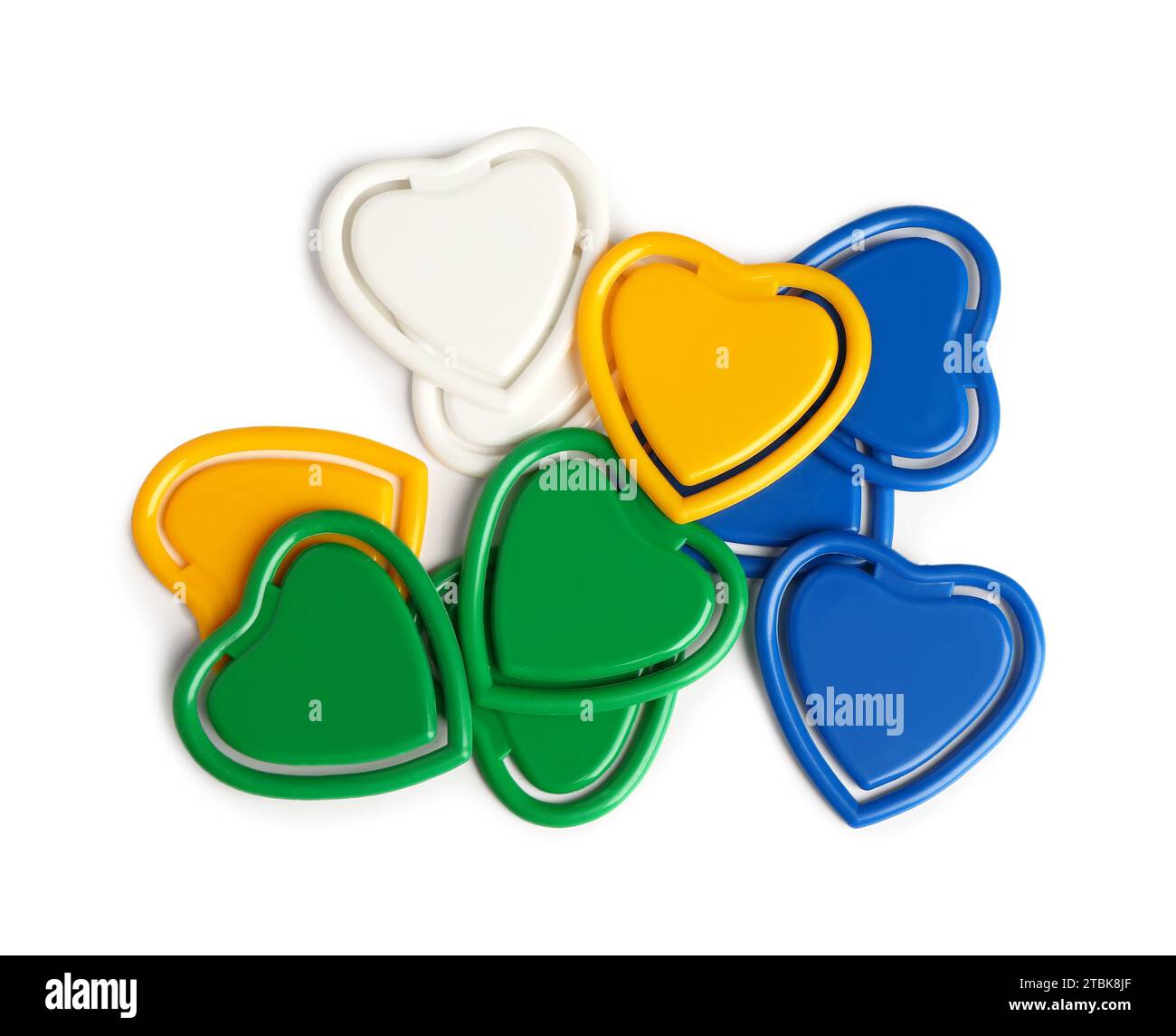 Plastic paper clips in shape of hearts on white background Stock Photo ...