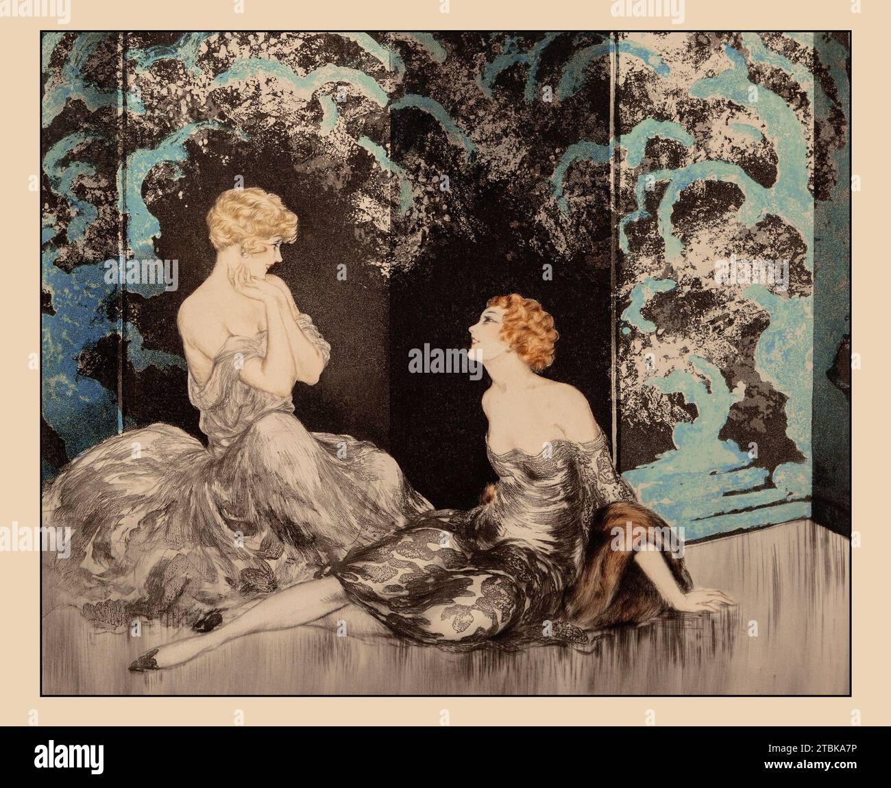 "Intimacy, 1928. Two women converse behind a screen Stock Photo - Alamy