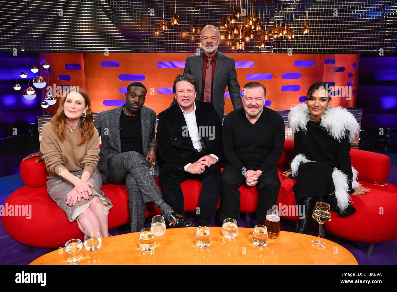 EDITORIAL USE ONLY (left to right) Julianne Moore, Paapa Essiedu, Jamie Oliver, Ricky Gervais ...