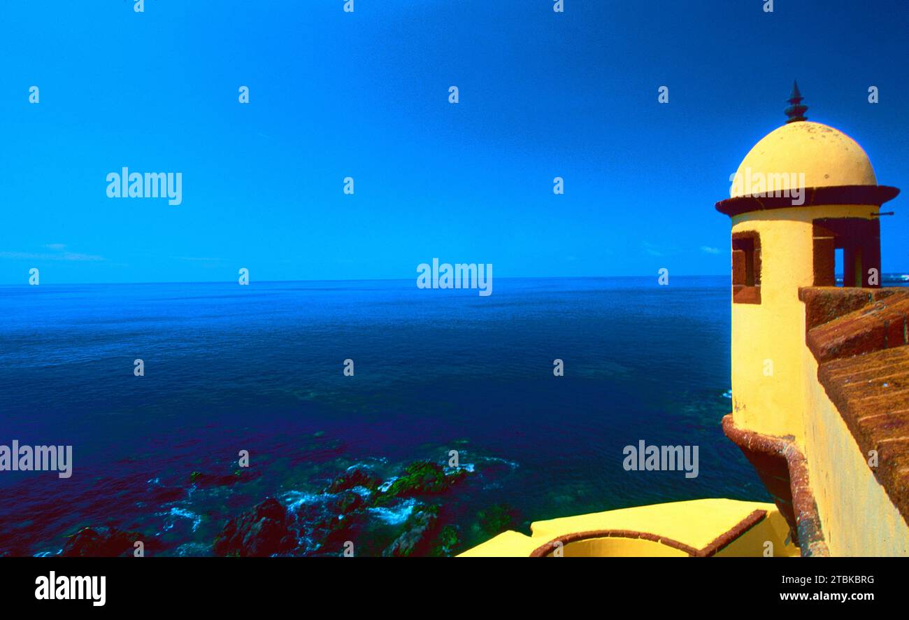Fort madiera funchal yellow building sea ancient fortress blue sky hi ...