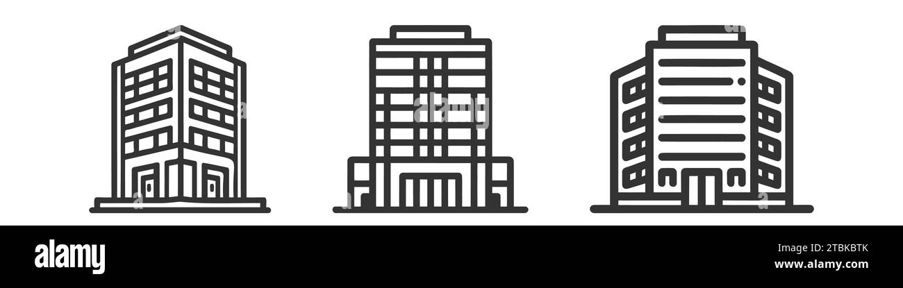 Office building sign icon set in flat style. Apartment vector ...