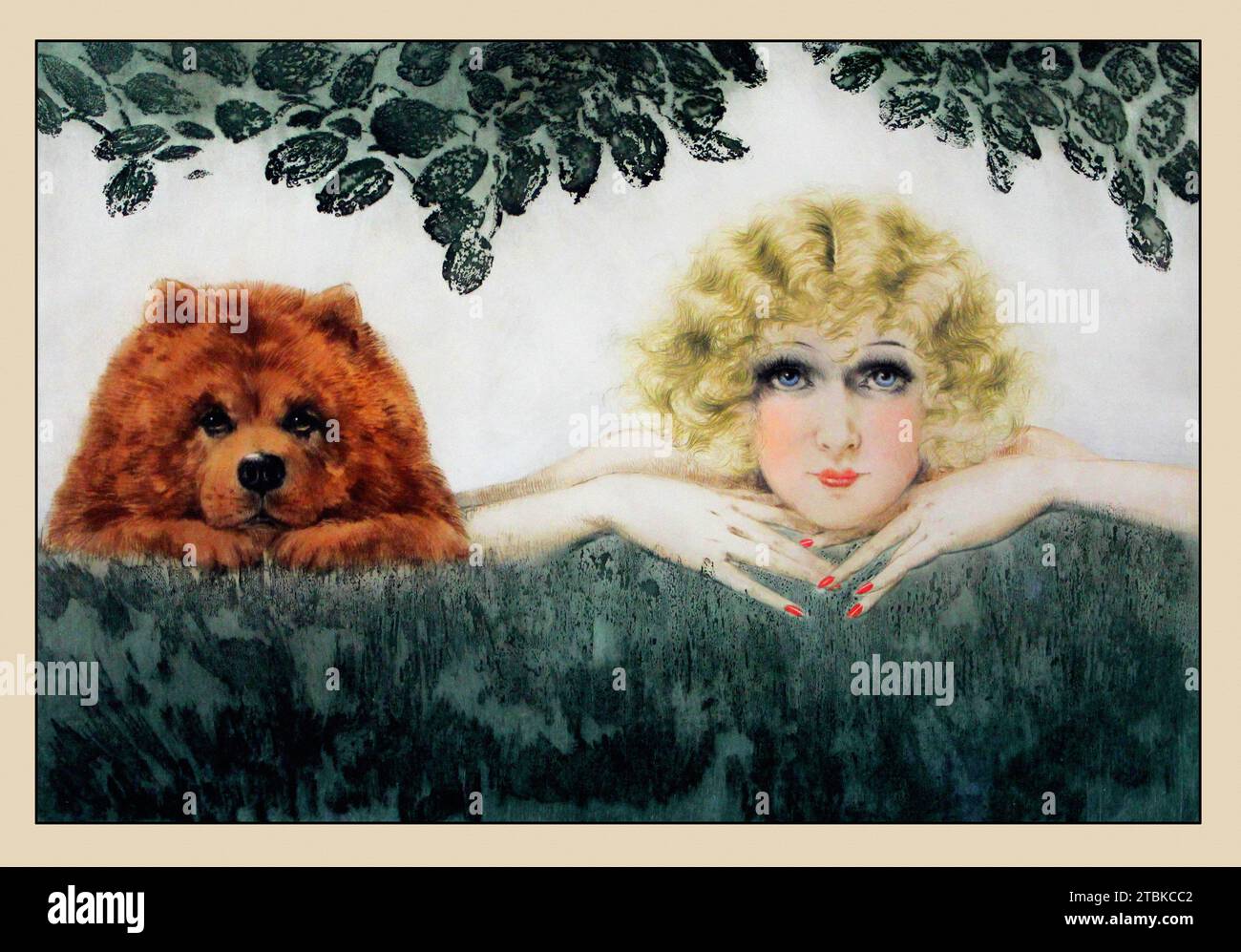 "Two Beauties, 1931. A woman and a chow look out Stock Photo - Alamy