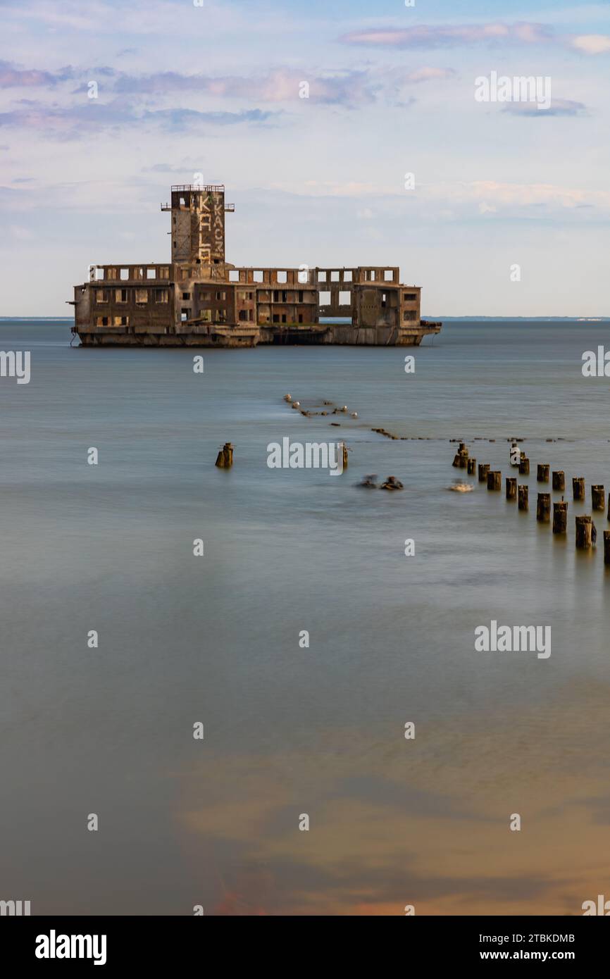 Gdynia, Poland - July 24 2023: Babie Doly beach with old ruins of pier ...