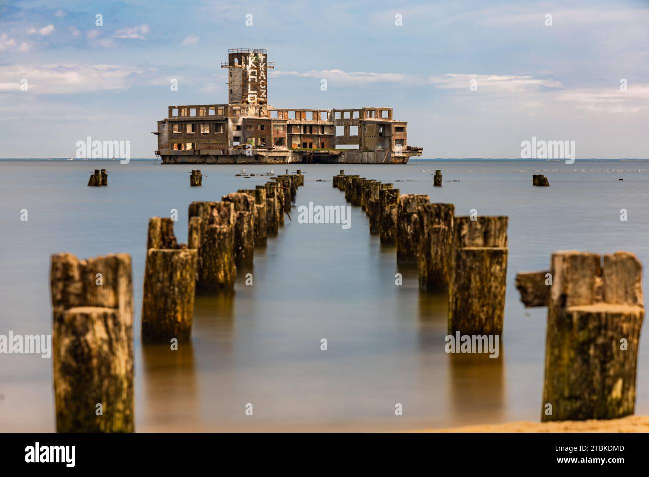 Gdynia, Poland - July 24 2023: Babie Doly beach with old ruins of pier ...