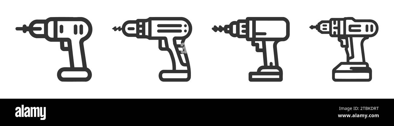 Screwdriver, power drill line icon set, pack, collection, outline ...