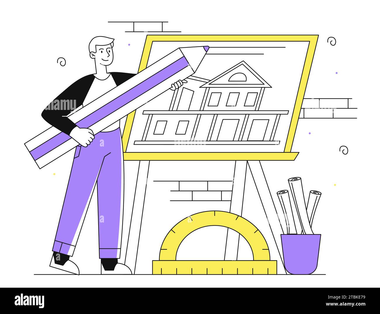 Architect with blueprint vector line concept Stock Vector Image & Art ...