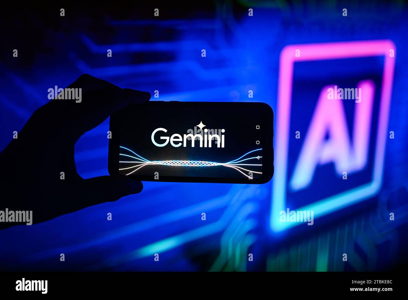In this photo illustration a Google Gemini logo is displayed on a ...