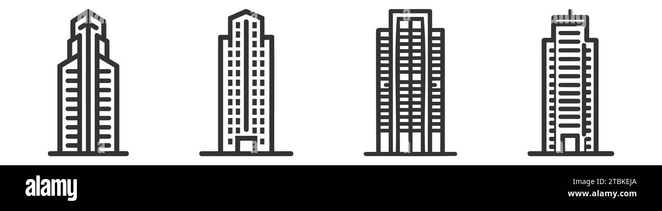 Office building sign icon set in flat style. Apartment vector ...