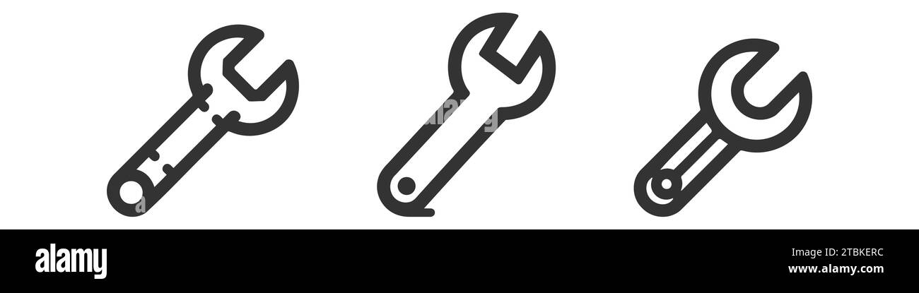 Set of Monochrome vector illustration of a wrench, simplistic design ...