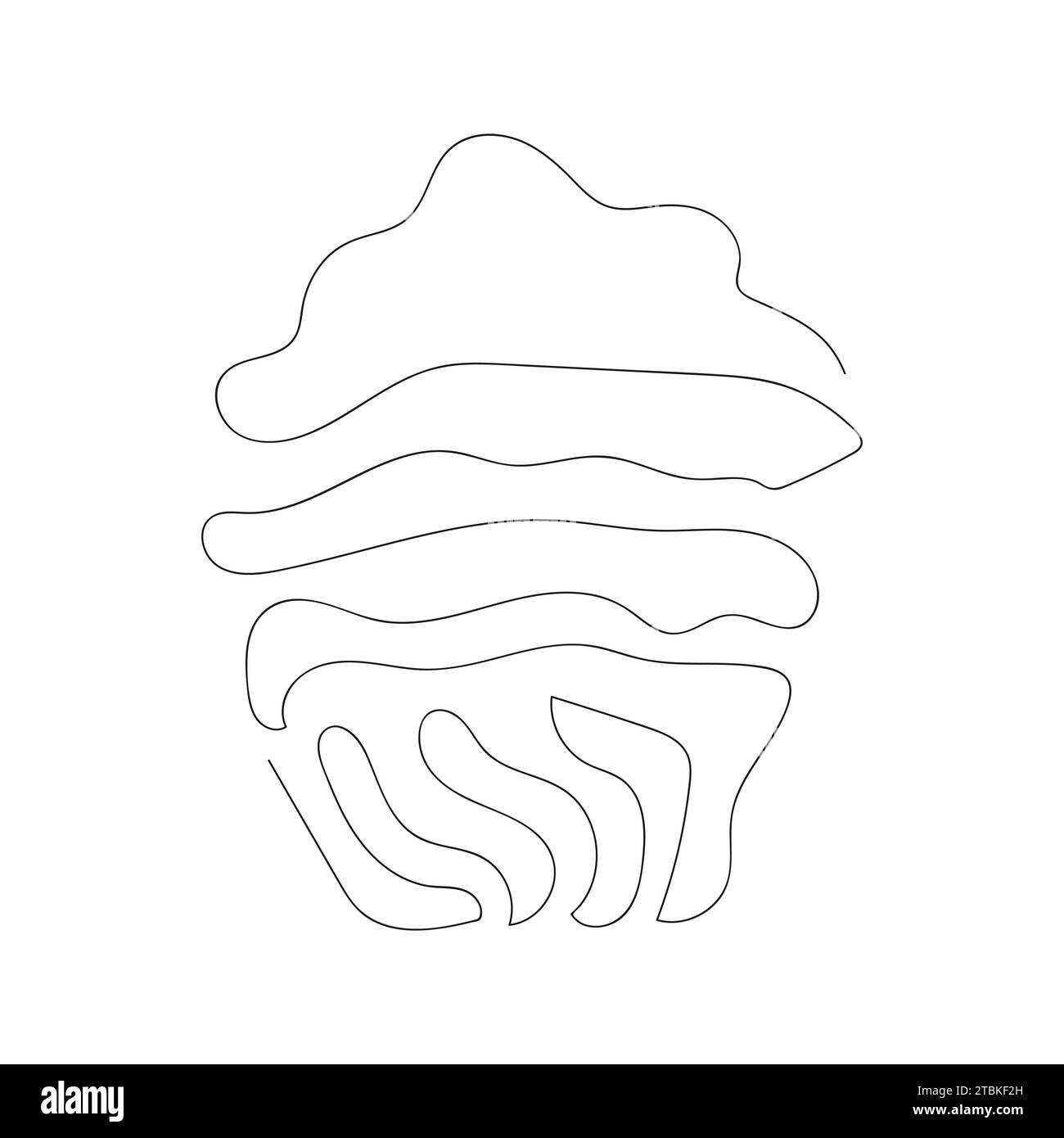 Continuous one line drawing of cupcake. Simple line art of muffin with ...