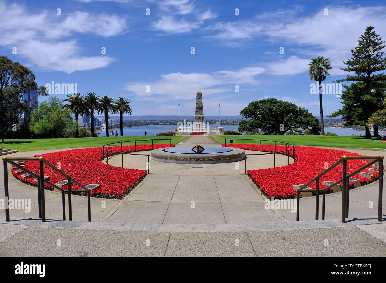 Perth: State War Memorial with colourful red knitted poppies for ...