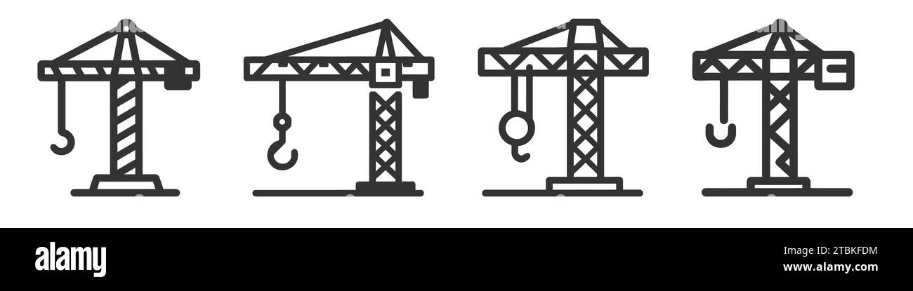 Crane icons set. Different types of cranes, linear icon collection ...