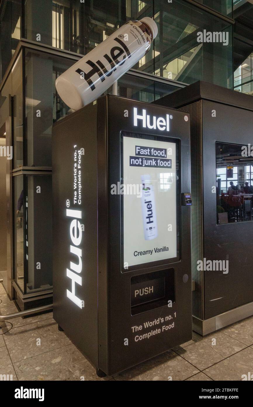A Huel 'Complete Food' vending machine in Terminal Five, Heathrow ...