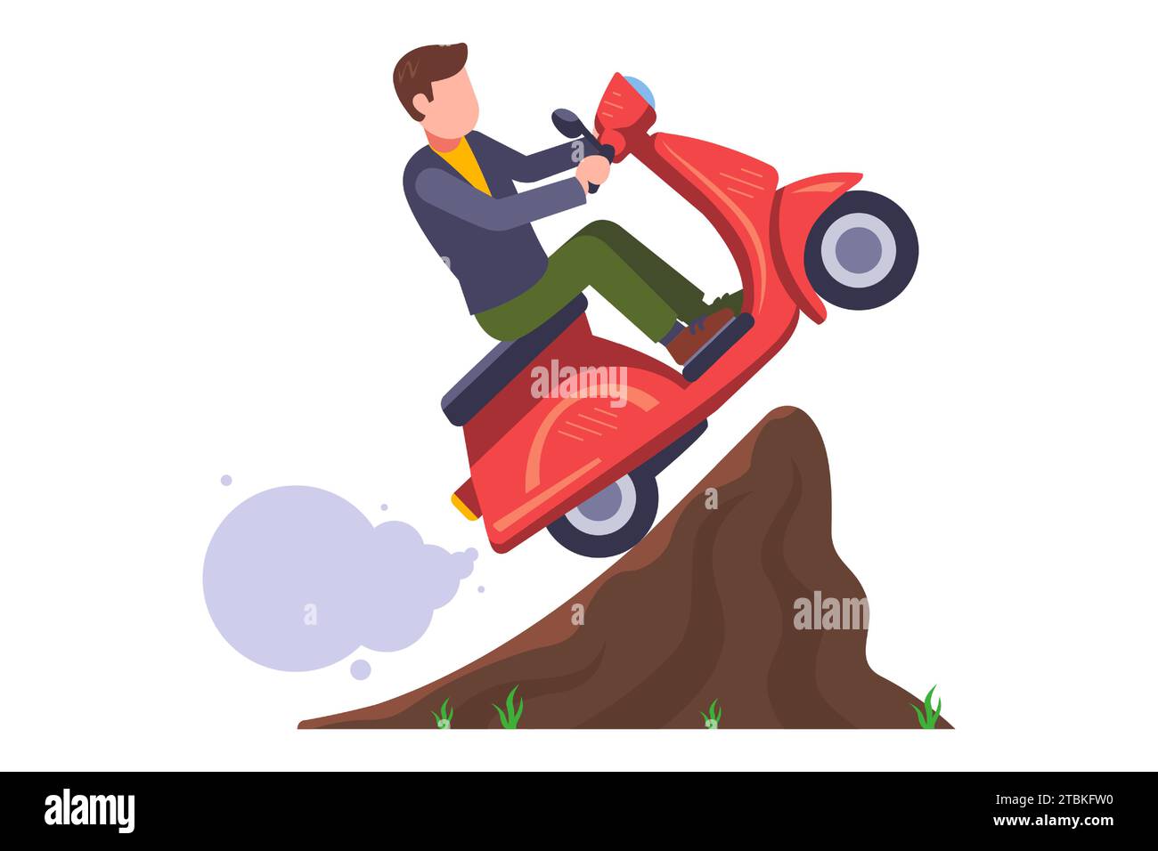 moped extreme jump on the ramp. flat vector illustration Stock Vector ...