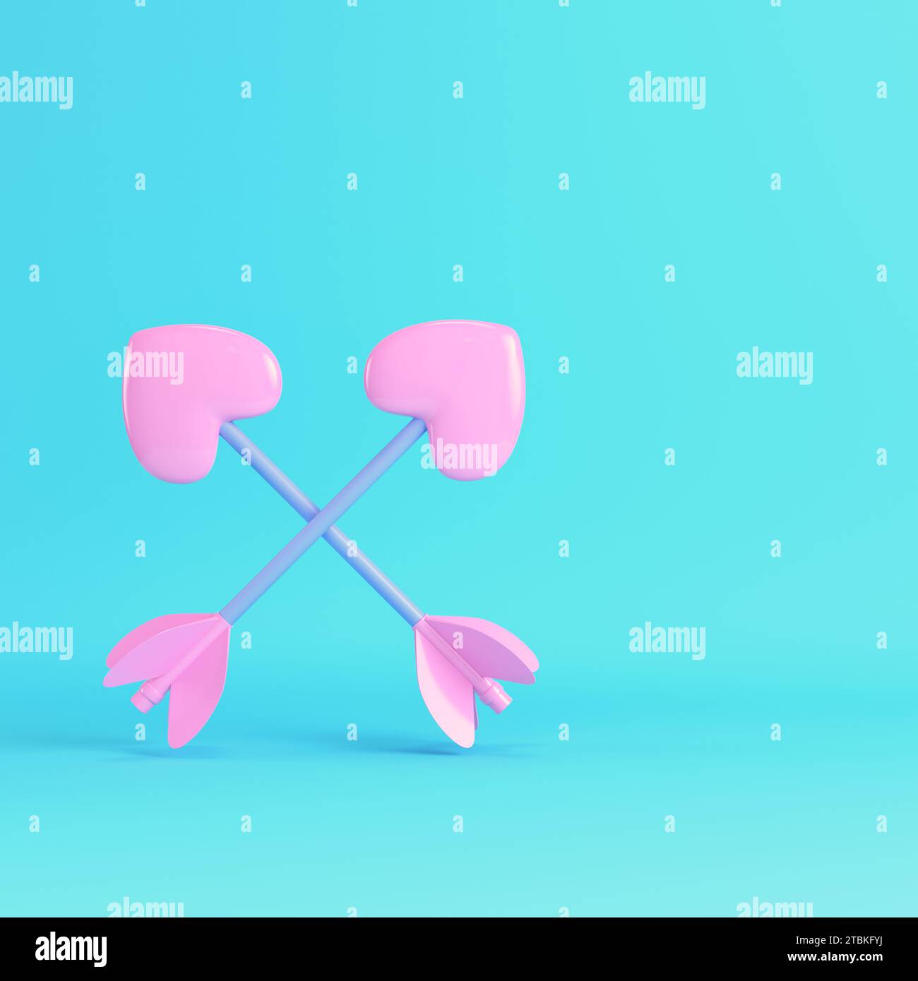 Pink two crossed cupid arrows on bright blue background in pastel ...